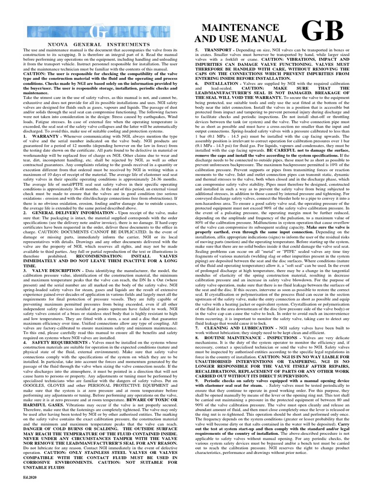 Maintenance and Use Manual | PDF | Valve | Safety