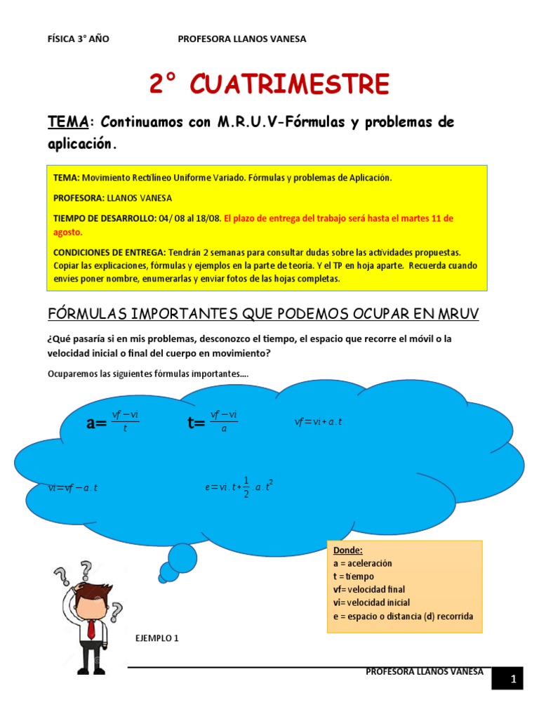 Mruv - Problemas de Aplicación TP3 - Fisica 3° Vanesa | PDF | Aceleración | Velocidad
