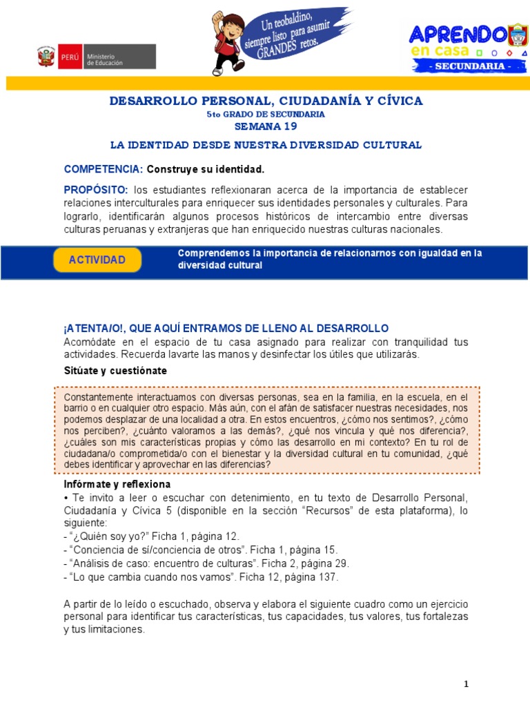 La Identidad Desde Nuestra Diversidad Cultural - Aprendo en Casa | PDF ...