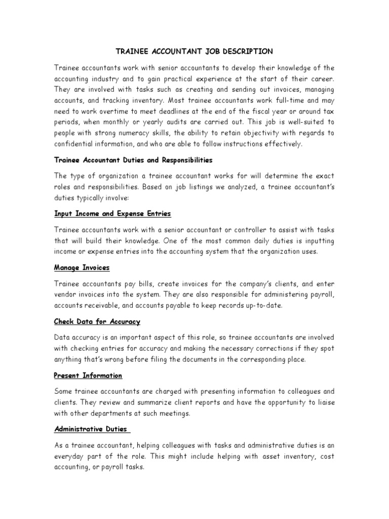 Trainee Accountant Job Description | PDF | Accounts Payable | Accounting