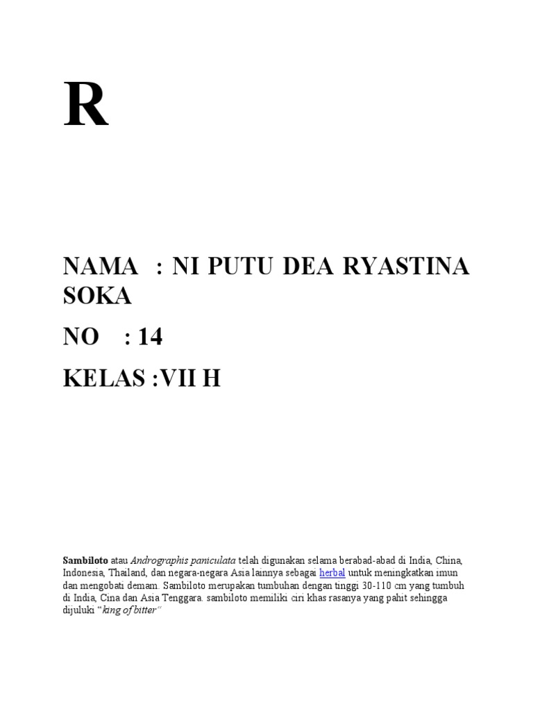 Sambiloto Atau Andrographis Paniculata Telah Digunakan Selama Berabad Pdf