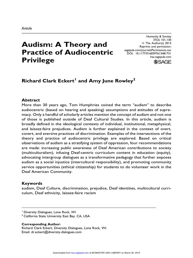 Audism: A Theory and Practice of Audiocentric Privilege: Richard Clark ...