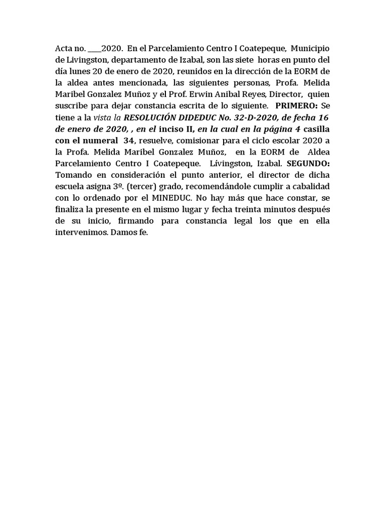 Modelo de Acta de Comisionar Un Docente | PDF