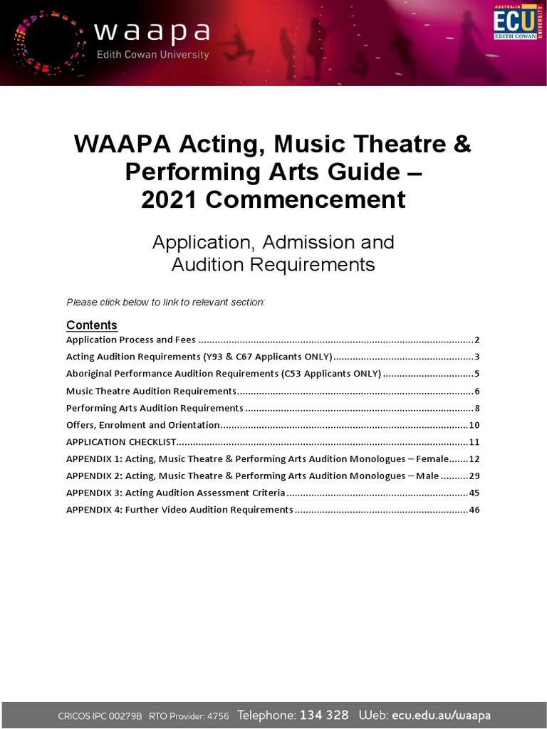 Acting Music Theatre Performing Arts Application and Audition Guide ...