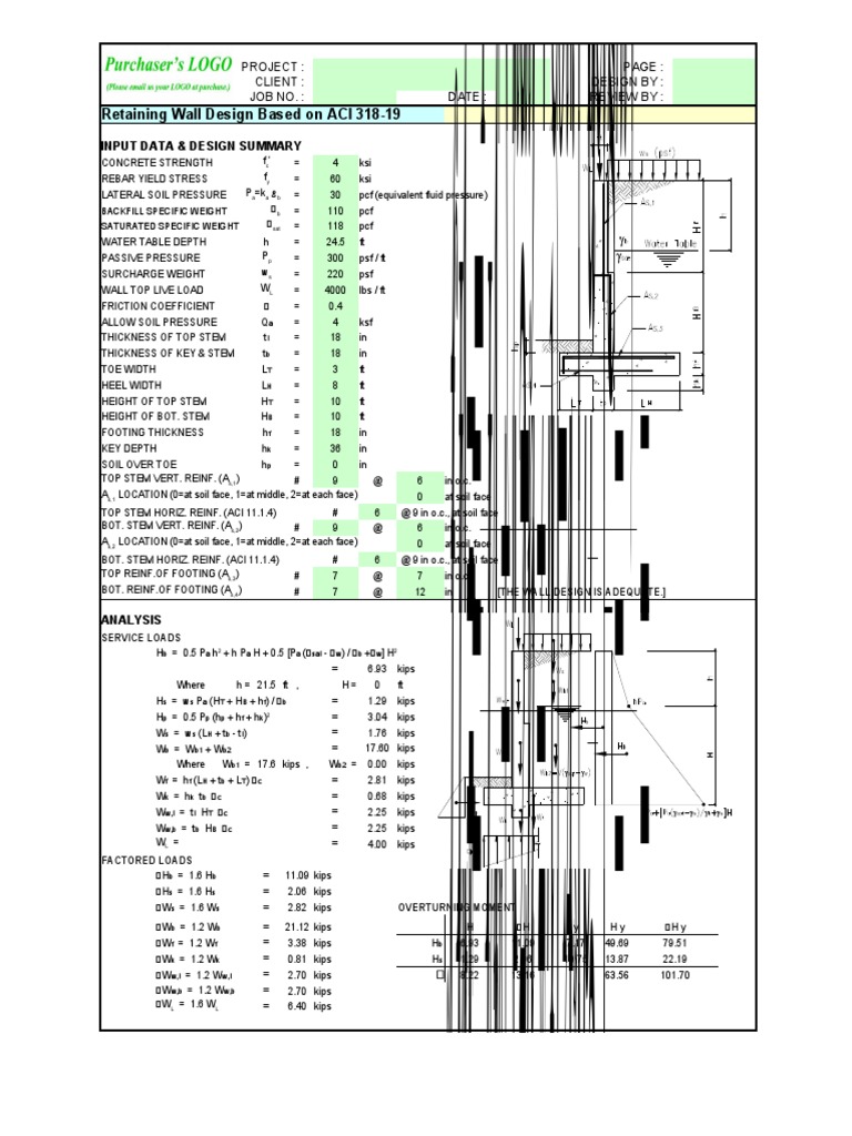 Retaining Wall Design Based On ACI 318-19: Input Data & Design Summary ...