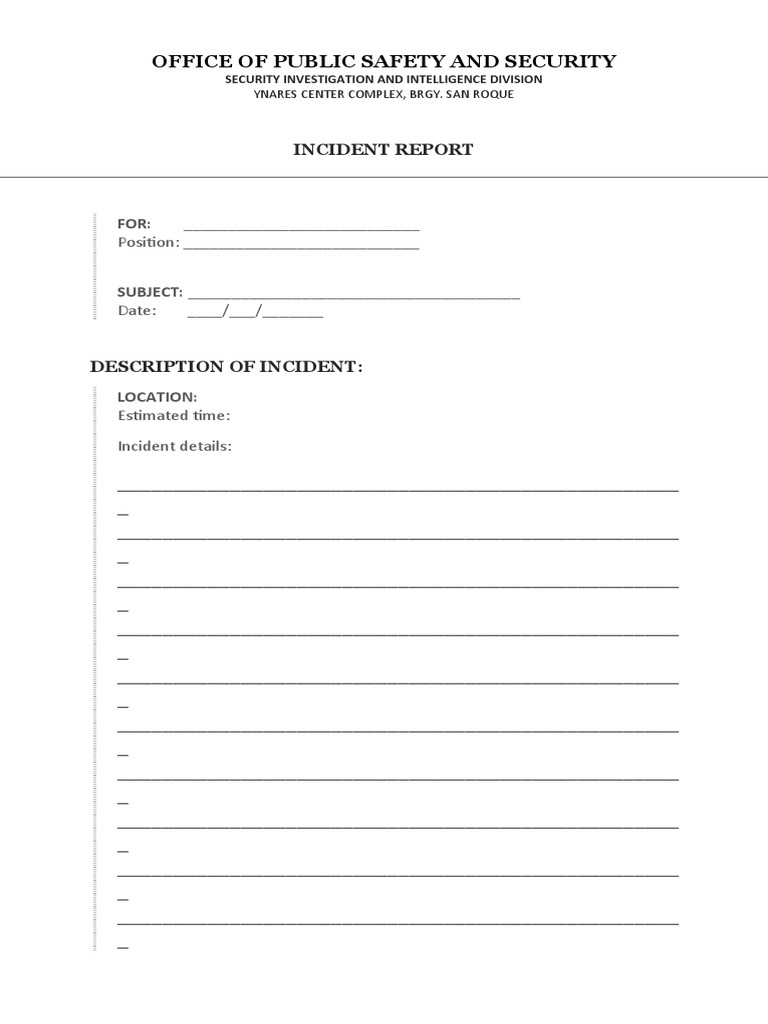 Office of Public Safety and Security: Incident Report | PDF