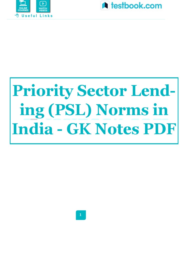 Priority Sector Lend-Ing (PSL) Norms in India - GK Notes PDF | PDF
