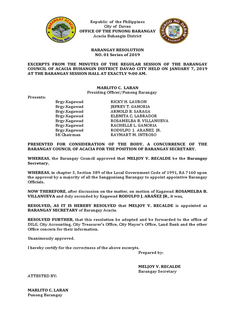 Appointment of Barangay Secretary | PDF