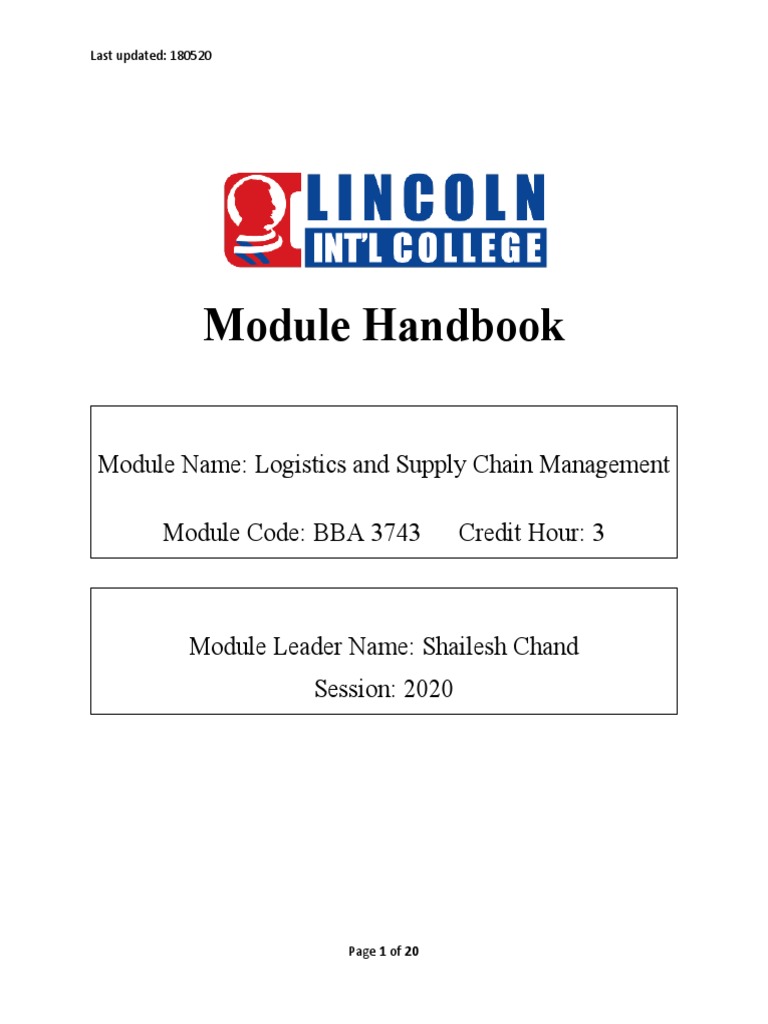 Module Handbook: Module Name: Logistics and Supply Chain Management ...