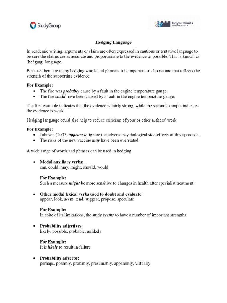 Hedging Language | PDF | Verb | English Language