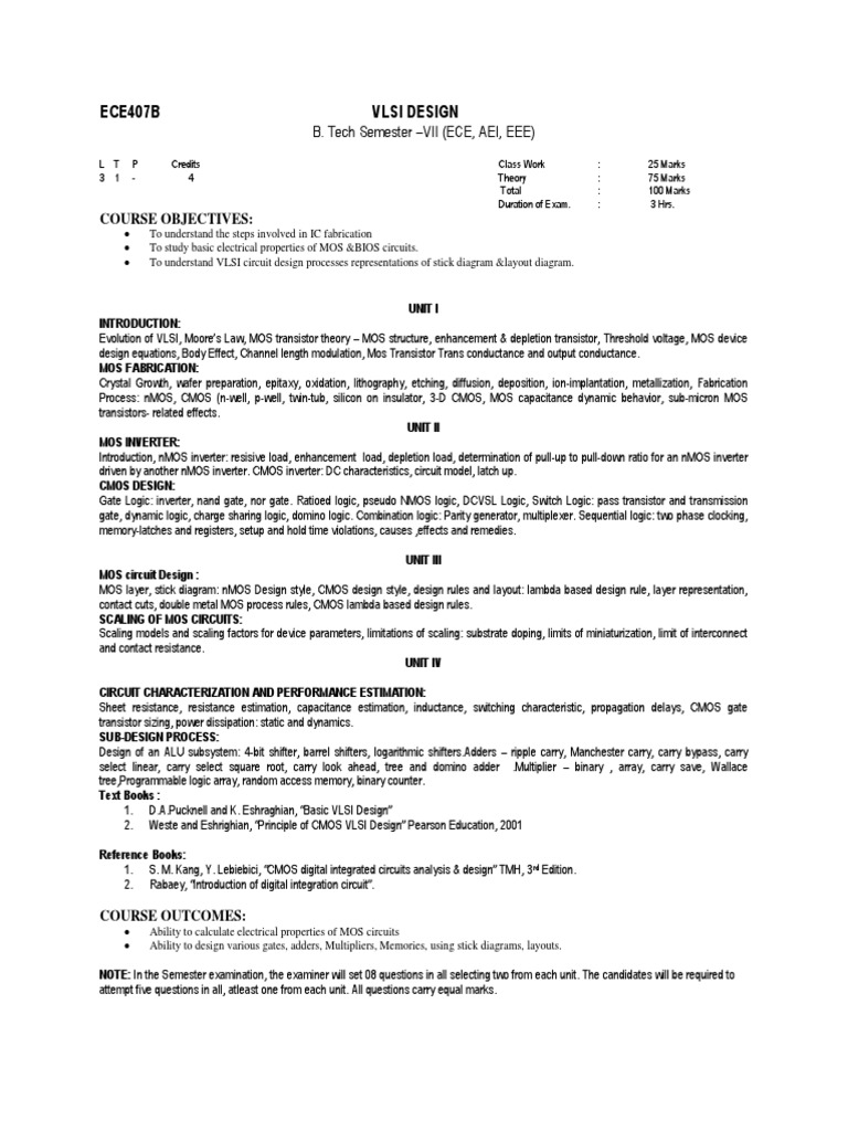 Vlsi Syllabus | Download Free PDF | Mosfet | Cmos