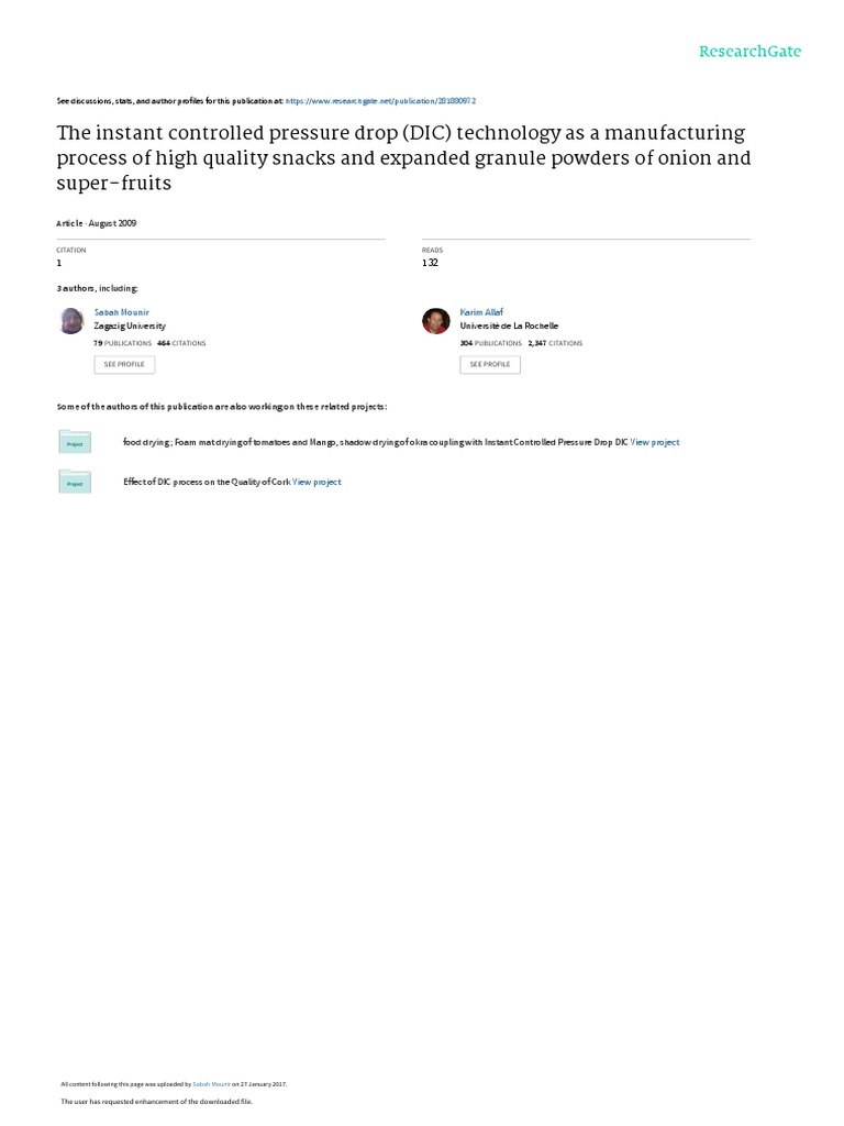 DIC Technology for High-Quality Snacks | PDF | Freeze Drying | Foods