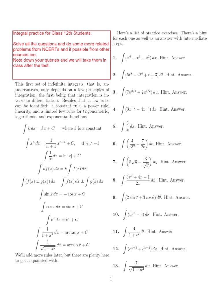 Practice Integration Math 120 Calculus I | PDF | Integral | Sine