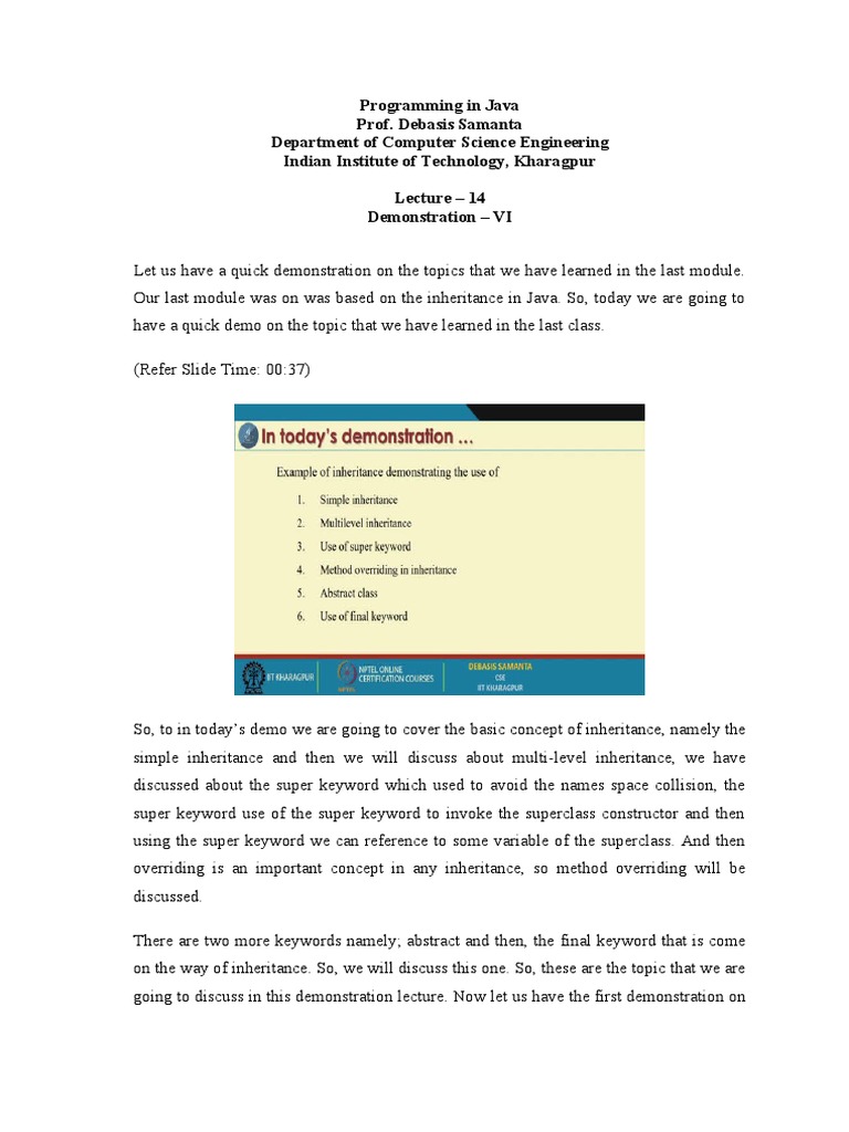 Lec 14 Pdf Inheritance Object Oriented Programming Class Computer Programming