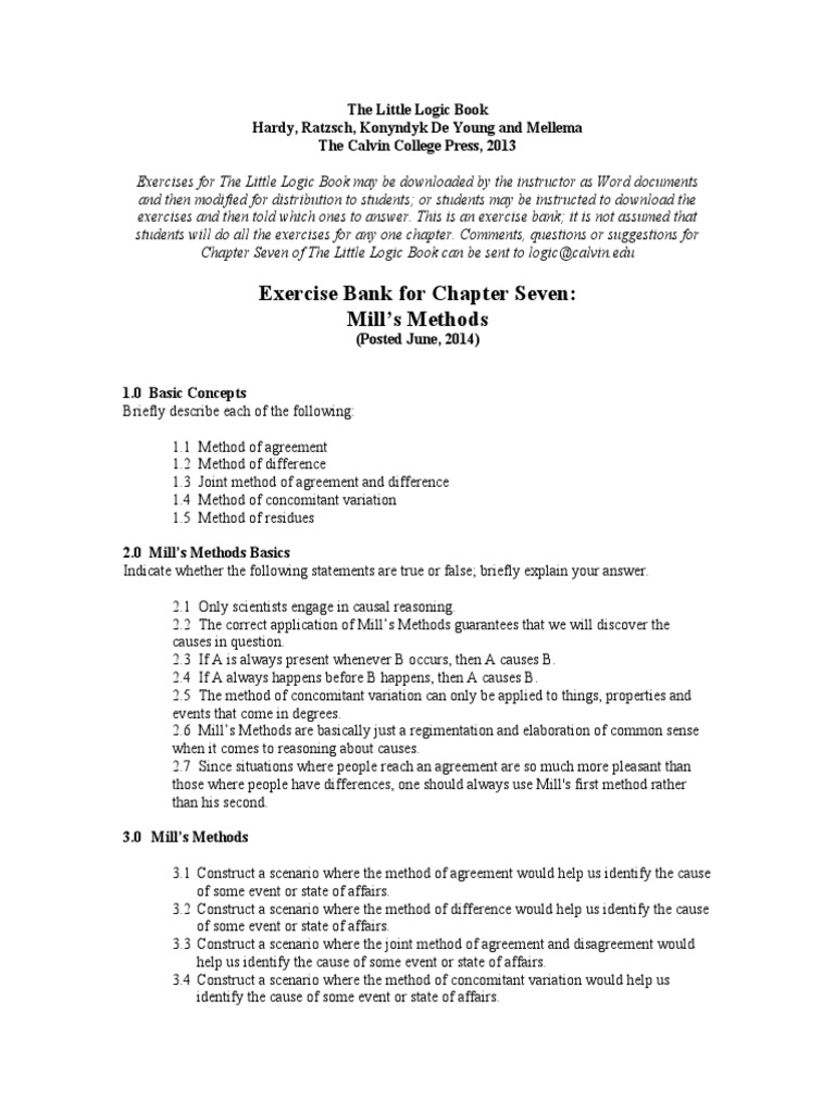 07 Mills Methods Exercises PDF | PDF | Causality | Reason