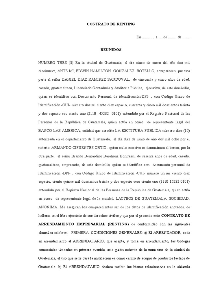 Modelo de Contrato de Renting | PDF | Alquiler | Pagos