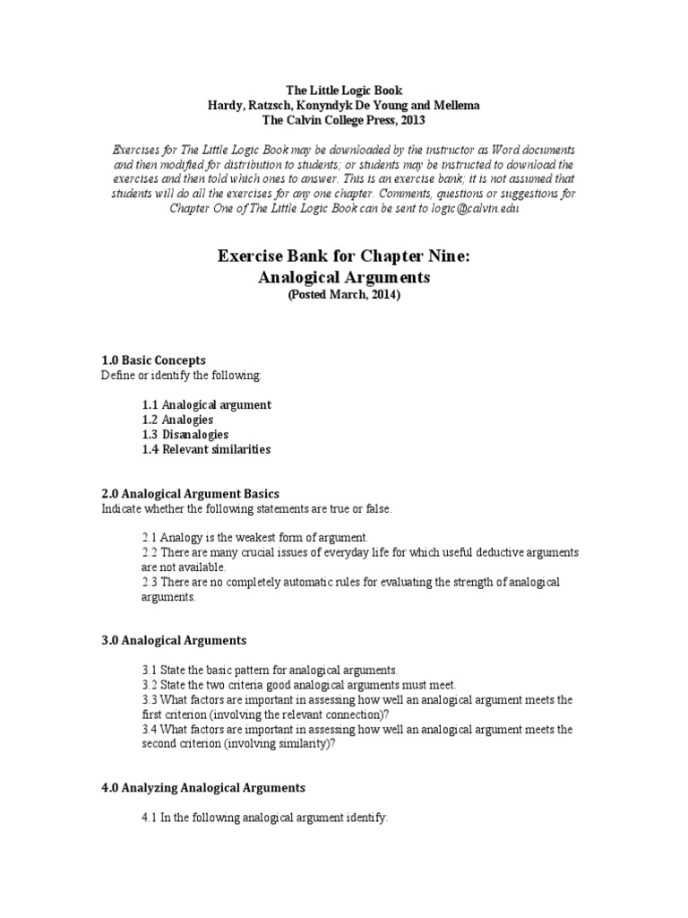 Exercise Bank For Chapter Nine: Analogical Arguments | PDF | Argument | Atheism