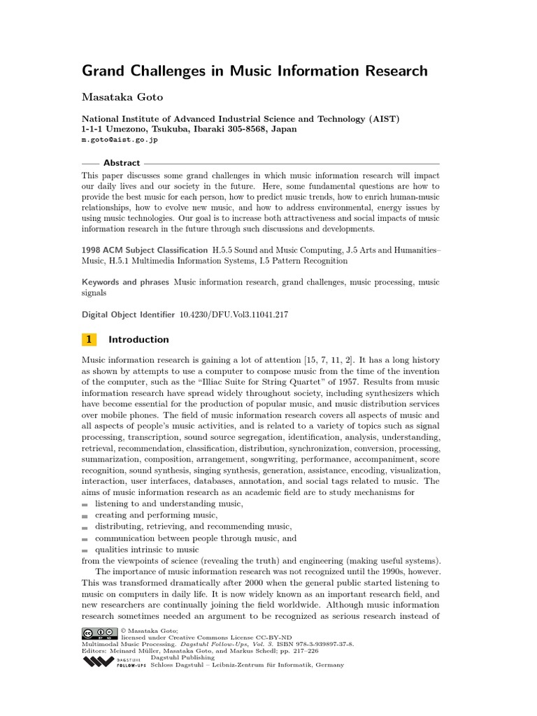 Grand Challenges in Music Information Research: Masataka Goto | PDF ...