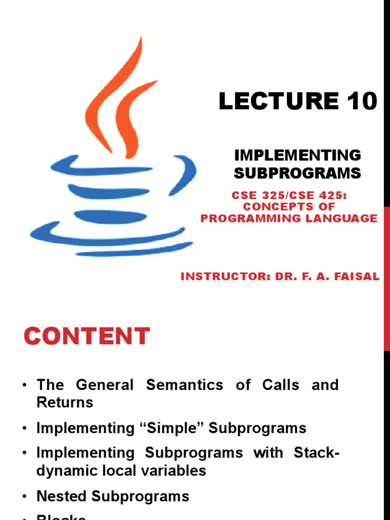 Cse325 Slecture 10 Sub Programs Recursion Pdf Subroutine Variable Computer Science 0343