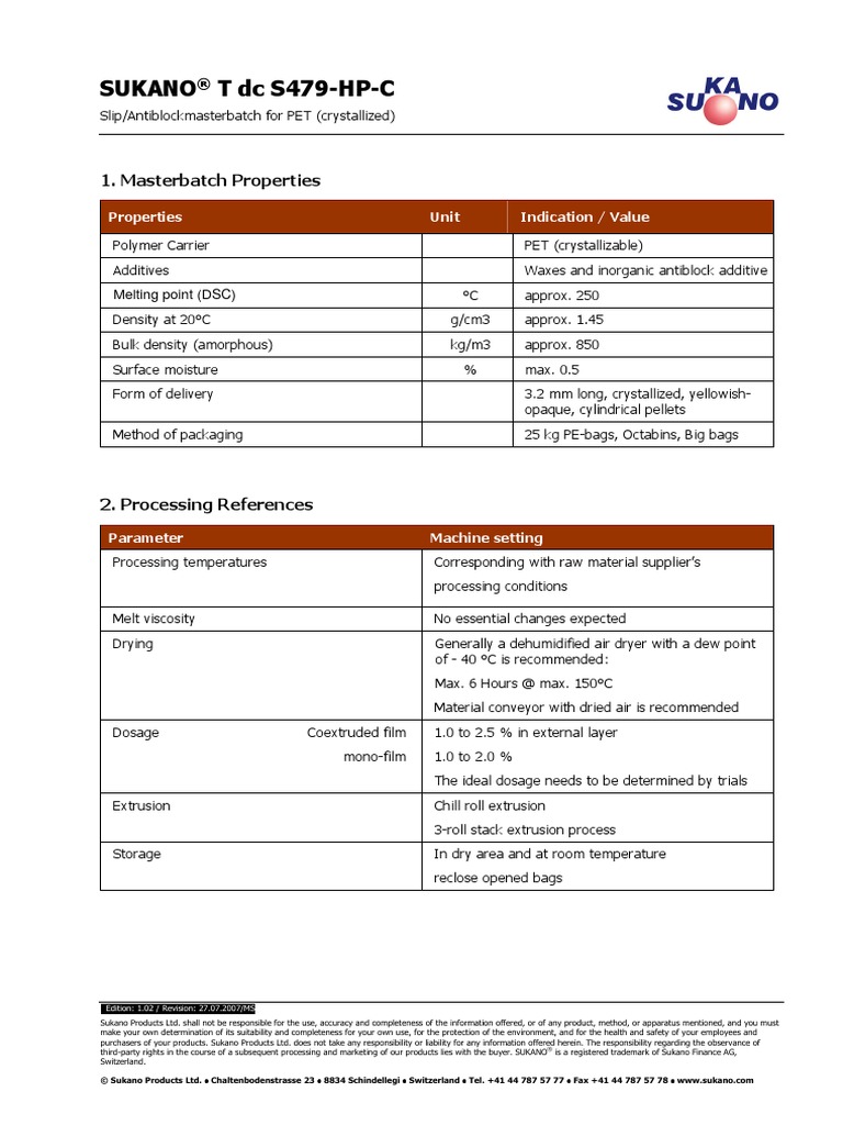 1 Sukano Antiblock s479 HP C (TDS) | PDF | Chemical Substances | Materials
