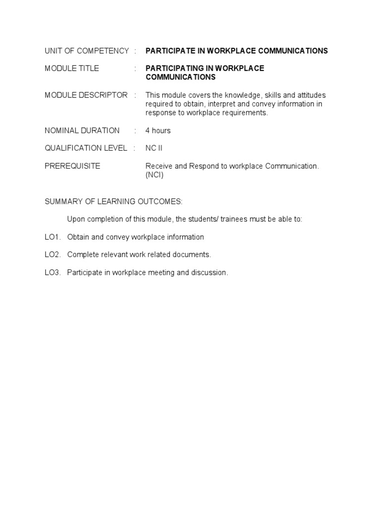 Unit of Competency1 | PDF | Educational Assessment | Communication
