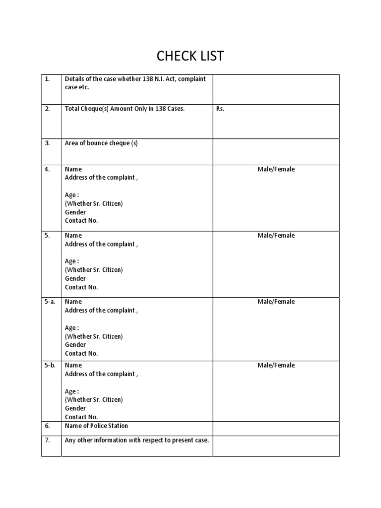 138 NI Act Case Checklist | PDF