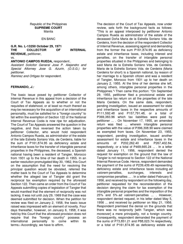 CIR vs. Campos Rueda October 21, 1971 - 3 | PDF | Estate Tax In The ...