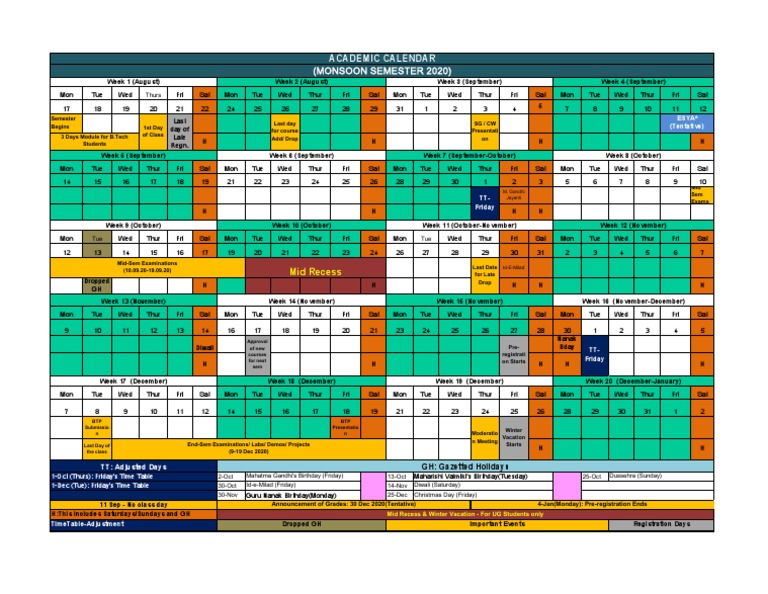 Monsoon 2020 Academic Calendar | Download Free PDF | Academia