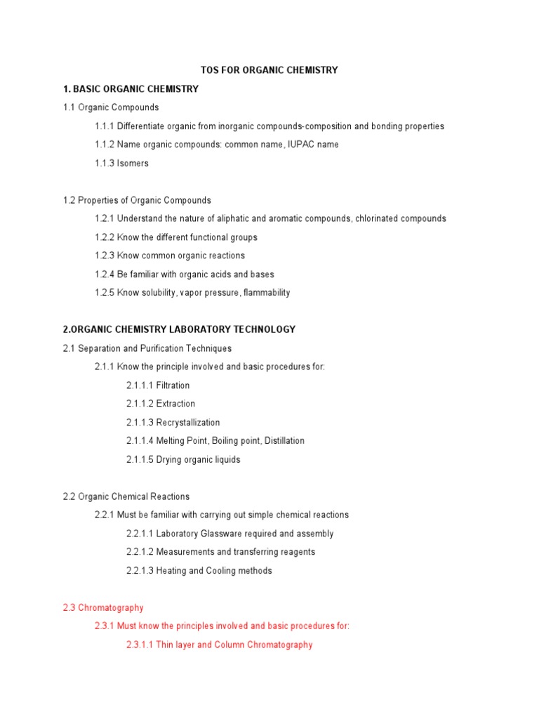 Tos For Organic Chemistry | PDF
