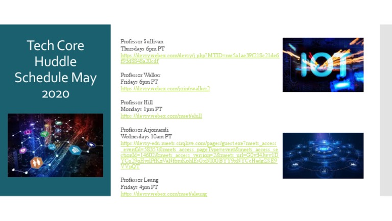 CEIS101 Tech Core Huddle Schedule May 2020-1 | PDF