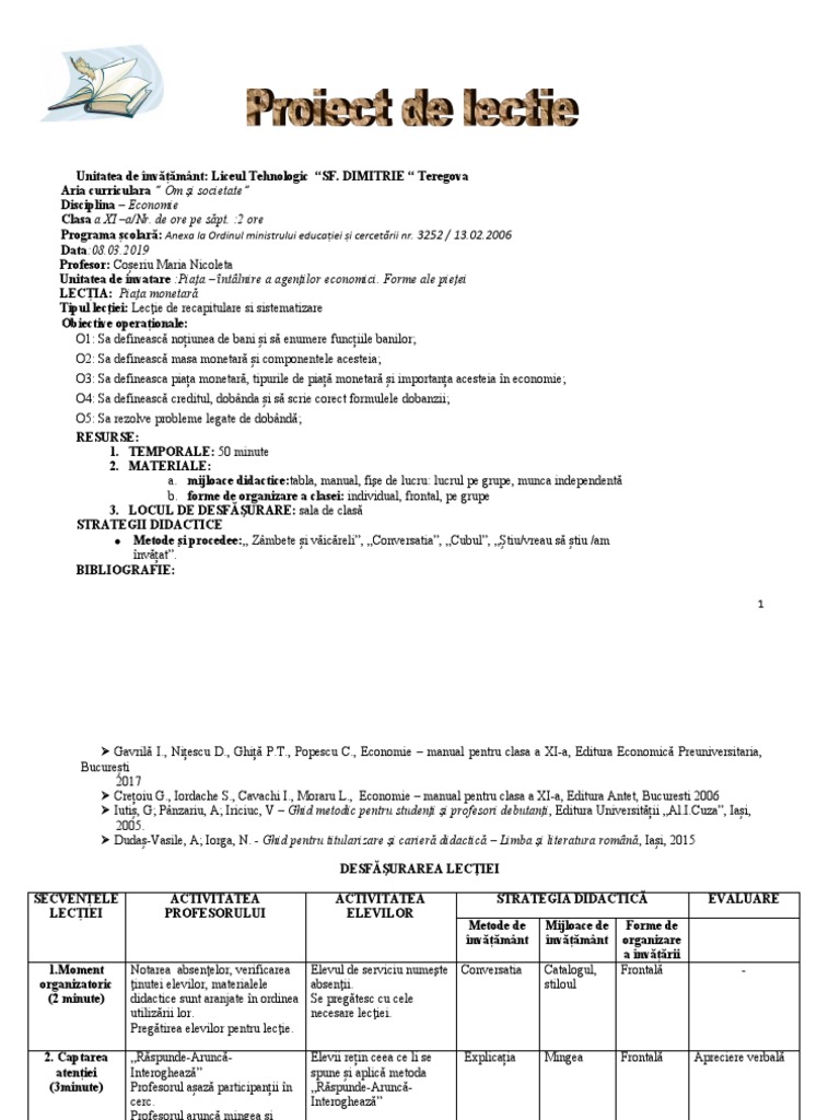 Piata Monetara Proiect de Lectie | PDF