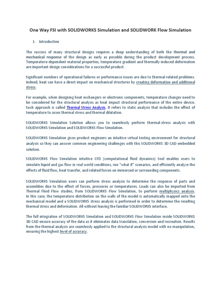 One Way FSI With SOLIDWORKS Simulation and SOLIDWORK Flow Simulation ...