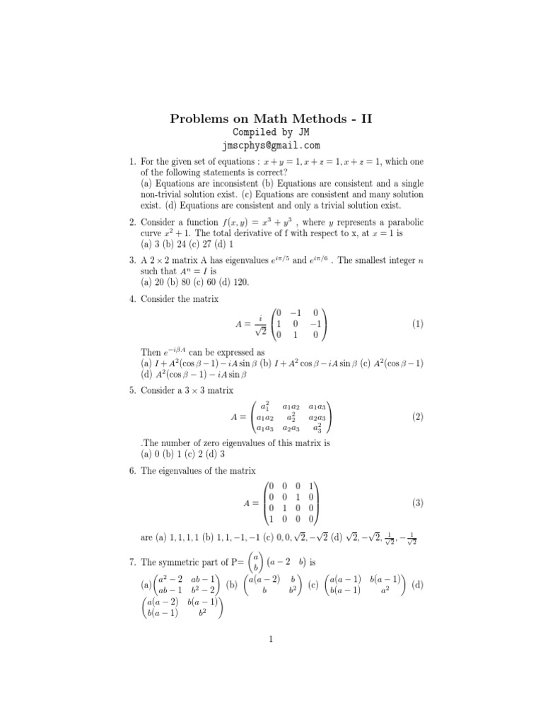 Problems On Math Methods - II: Compiled by JM | PDF | Equations ...