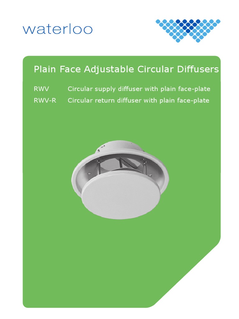 Waterloo RWV-plain-face-adjustable-circular-diffusers | PDF | Duct (Flow) | Heat Transfer