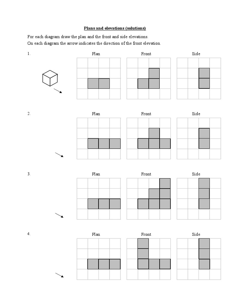 Plans and Elevations Worksheet (Solutions) | PDF