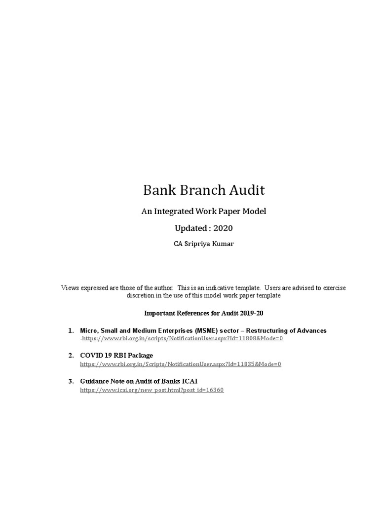 001 - Bank Audit Work Paper | PDF | Audit | Financial Services