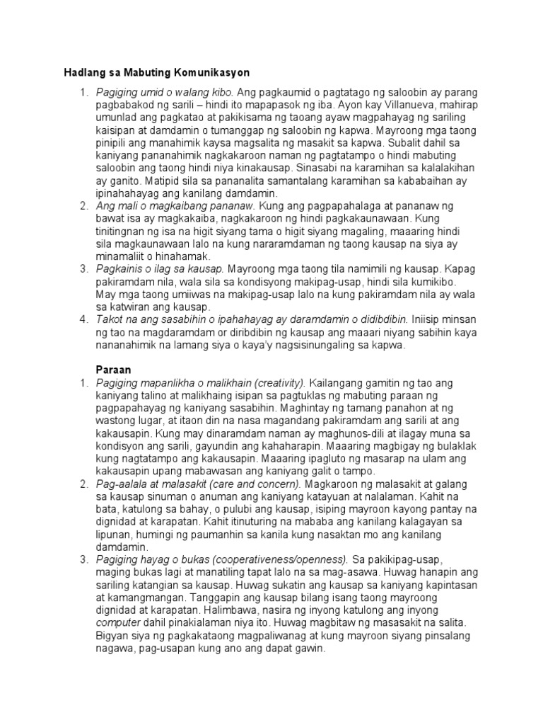 Hadlang Sa Mabuting Komunikasyon | PDF