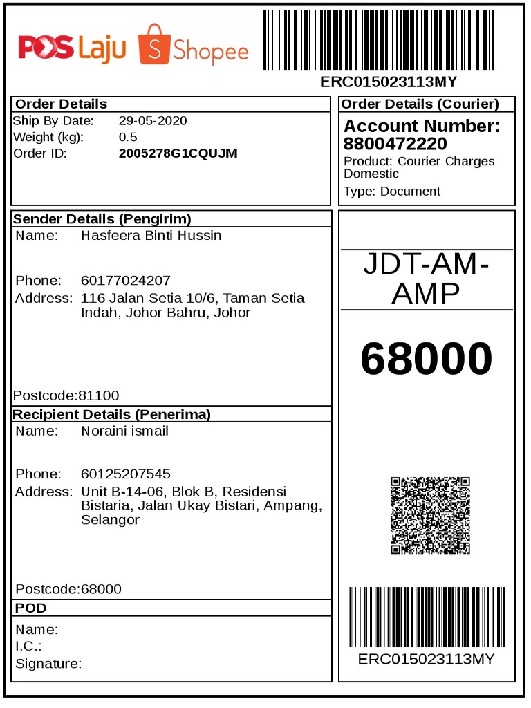 Shipping Label - Poslaju 4 | PDF | Freight Transport | Postal System