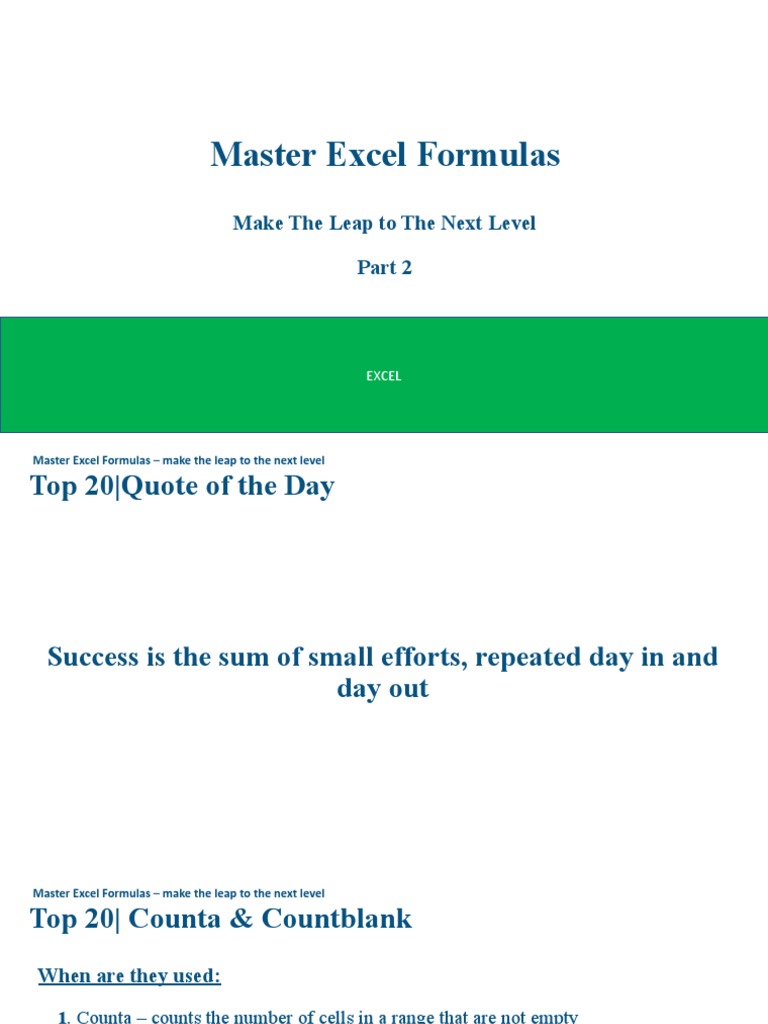 Mastering Excel Formulas Guide | PDF | Computer Programming | Teaching Mathematics
