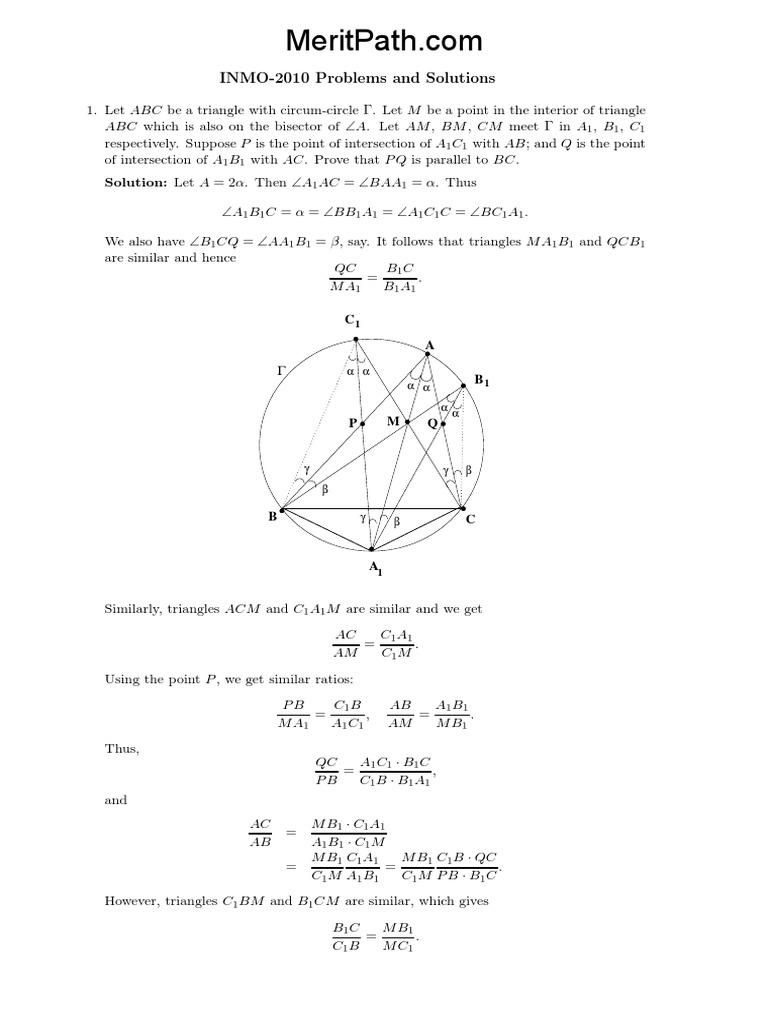 INMO-2010 Problems and Solutions | PDF | Triangle | Mathematical Objects
