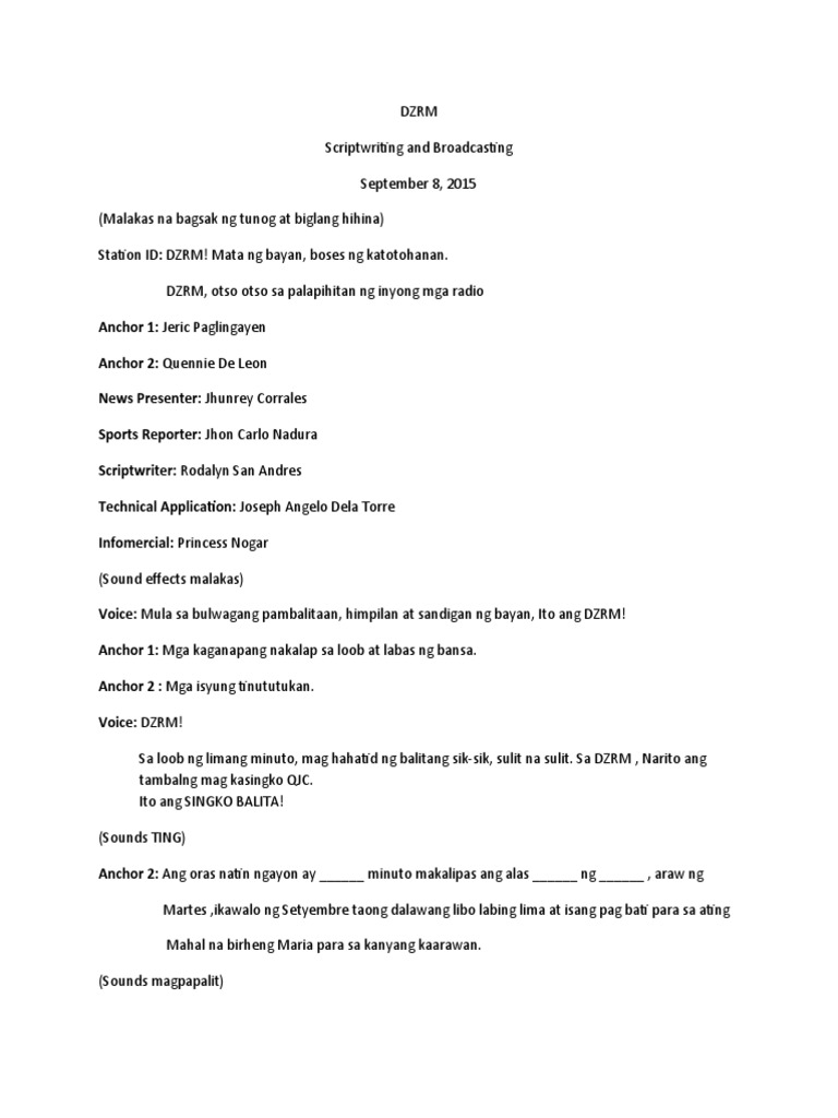 Filipino Radio Broadcasting Script | PDF