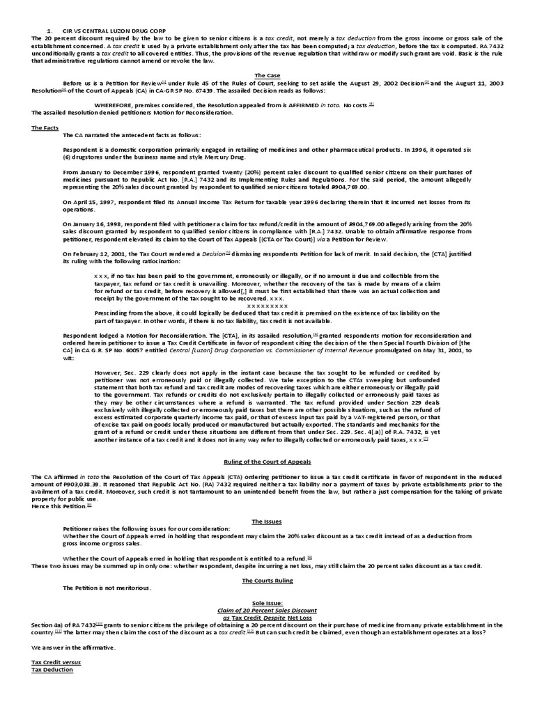 Senior Citizen Tax Credit Ruling | PDF | Discounts And Allowances ...