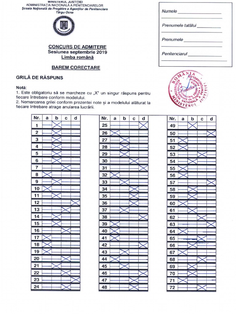 BAREM CORECTARE LIMBA ROMANA Septembrie 2019 PDF | PDF
