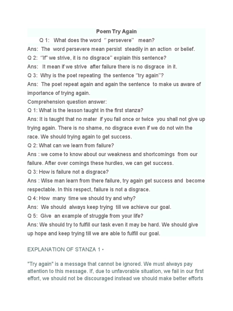 Poem Try Again | PDF | Psychological Concepts
