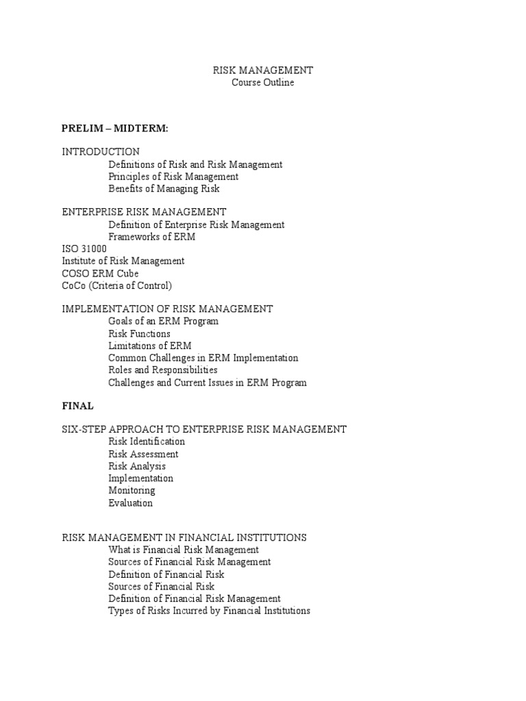 RISK MANAGEMENT Course Outline | PDF