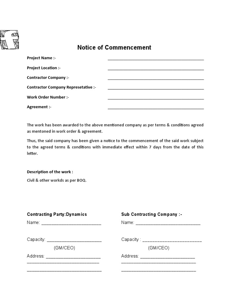 Work Commencement | PDF