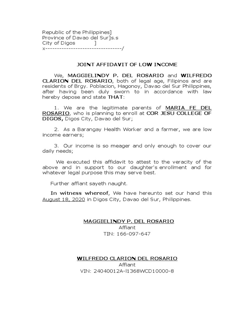Affidavit of Low Income | PDF
