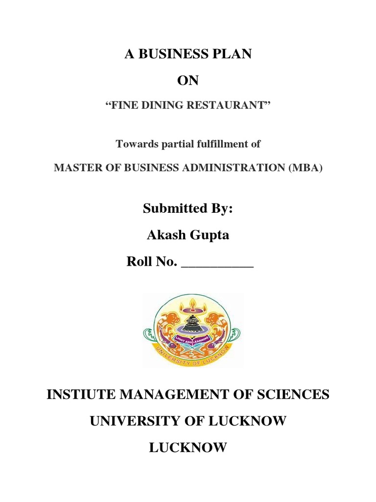 Fine Dining Restaurant Business Plan | PDF | Restaurants | Menu