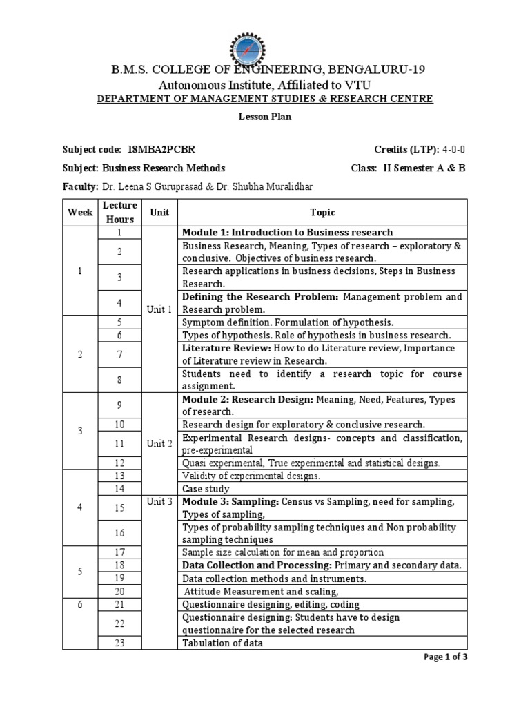 Lesson Plan BRM - Even Sem - Feb - May - 2020 | PDF | Student's T Test ...