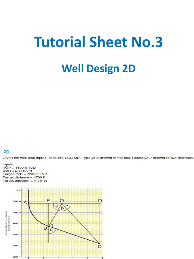 Tutorial Sheet No.3: Well Design 2D | PDF | Azimuth | Mathematical Notation